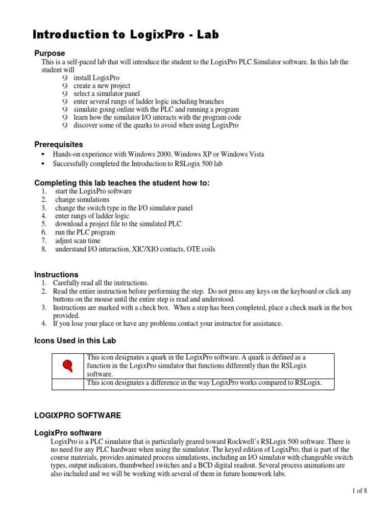 Introduction To Logixpro - Lab: Purpose | Download Free PDF ...