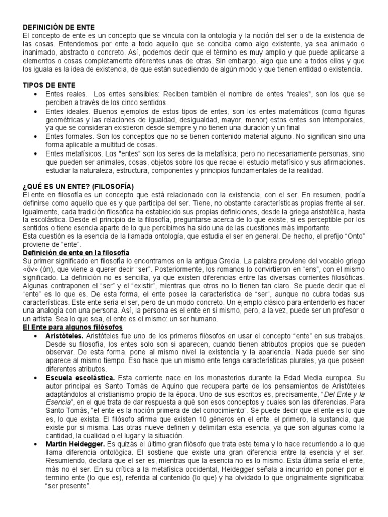 Definición de Ente | PDF | Metafísica | Ontología