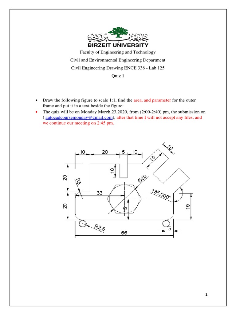 ENCE 338 Civil Engineering Drawing Quiz 1: Scaled Drawing, Area ...