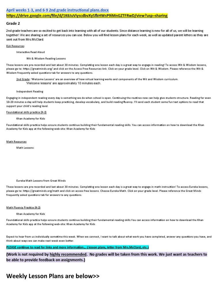 2nd Grade April Instructional Plans | PDF | Lesson Plan | Distance ...