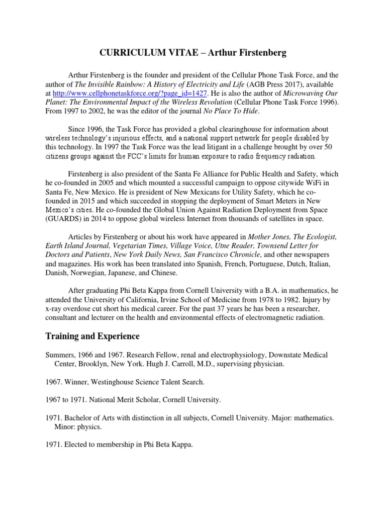 CURRICULUM+VITAE+of+Arthur+Firstenberg Microwaving Our Planet The ...