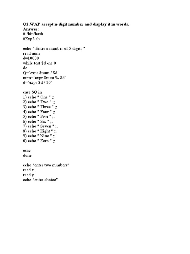 Q2.WAP Accept N-Digit Number and Display It in Words. Answer | PDF ...