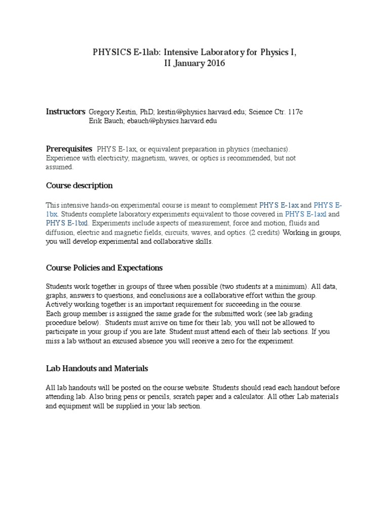 Harvard Physics Intensive Lab Course | PDF | Experiment | Physics