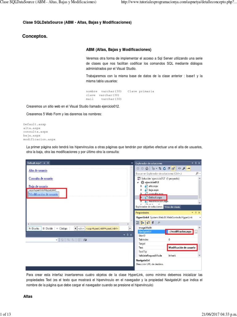Clase Sqldatasource Abm Altas Bajas Y Modificaciones Pdf Pdf