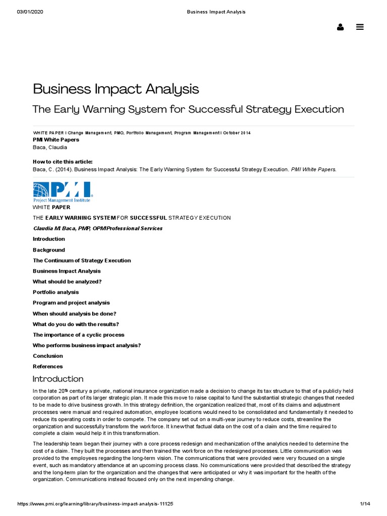 Business Impact Analysis | PDF | Strategic Management | Project Management