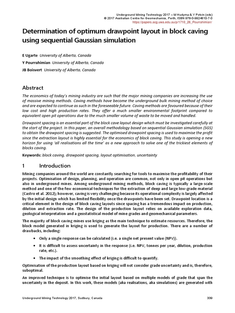 Determination of Optimum Drawpoint Layout in Block Caving Using Sequential Gaussian Simulation ...