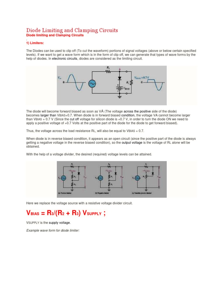Diode Limiting and Clamping Circuits: V R / (R + R) V | PDF | Science ...