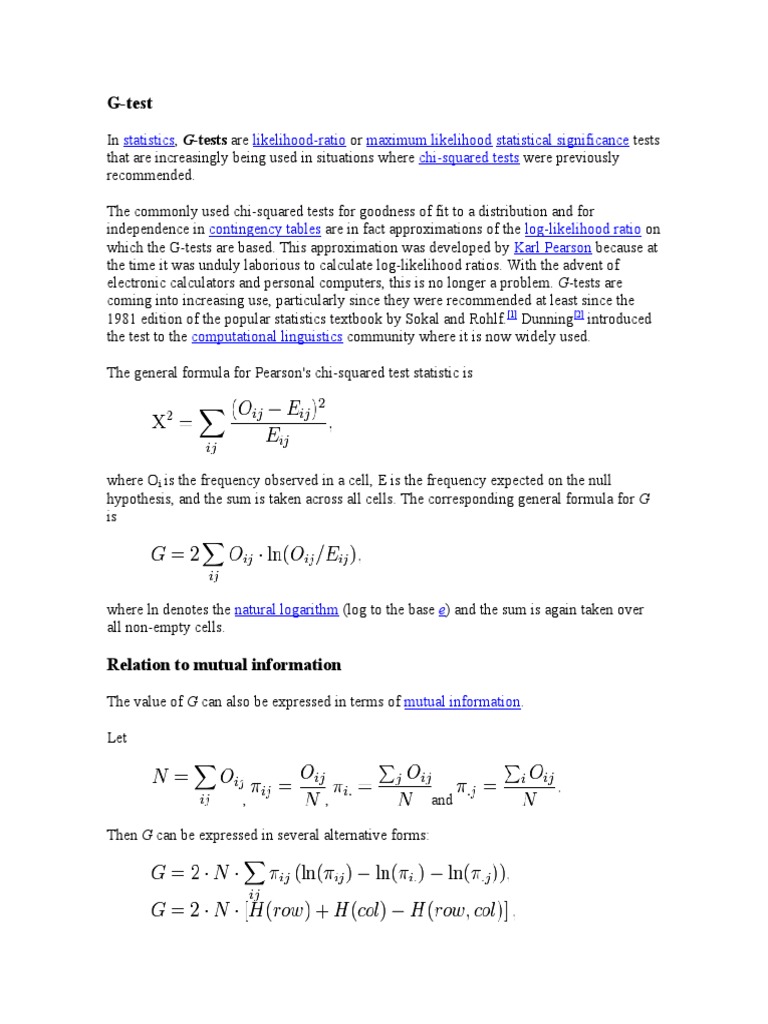 G-Test: Statistics Likelihood-Ratio Maximum Likelihood Statistical ...