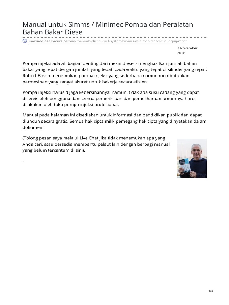 Manual Untuk Simms Minimec Pompa Dan Peralatan Bahan Bakar Diesel | PDF