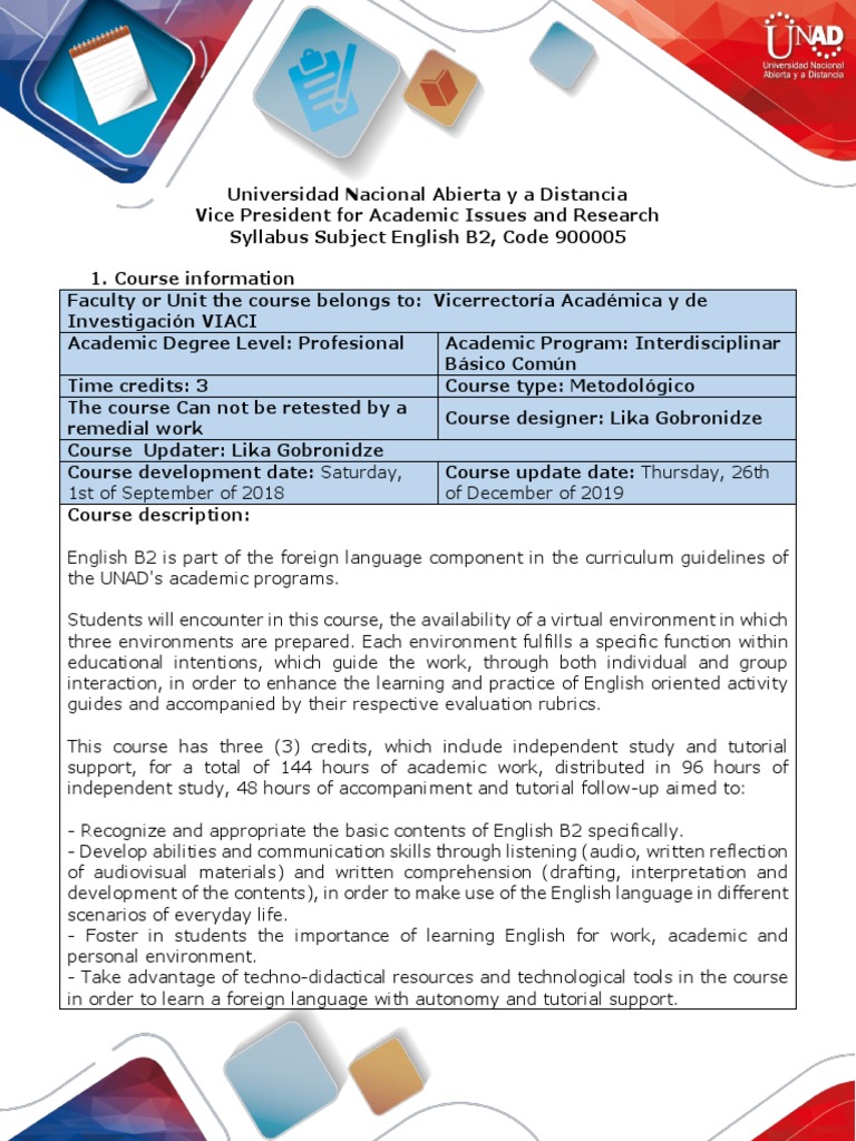 Course Syllabus English B2 | PDF | Cognition | Linguistics