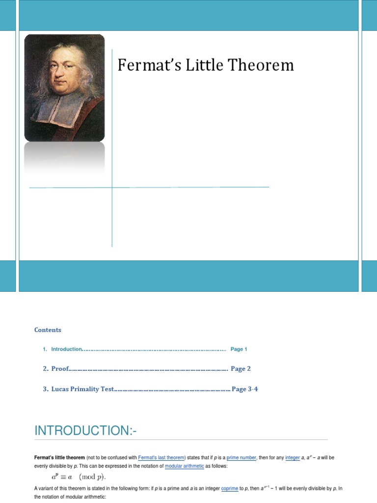 Fermat's Little Theorem & Lucas Primality Test | PDF | Prime Number ...