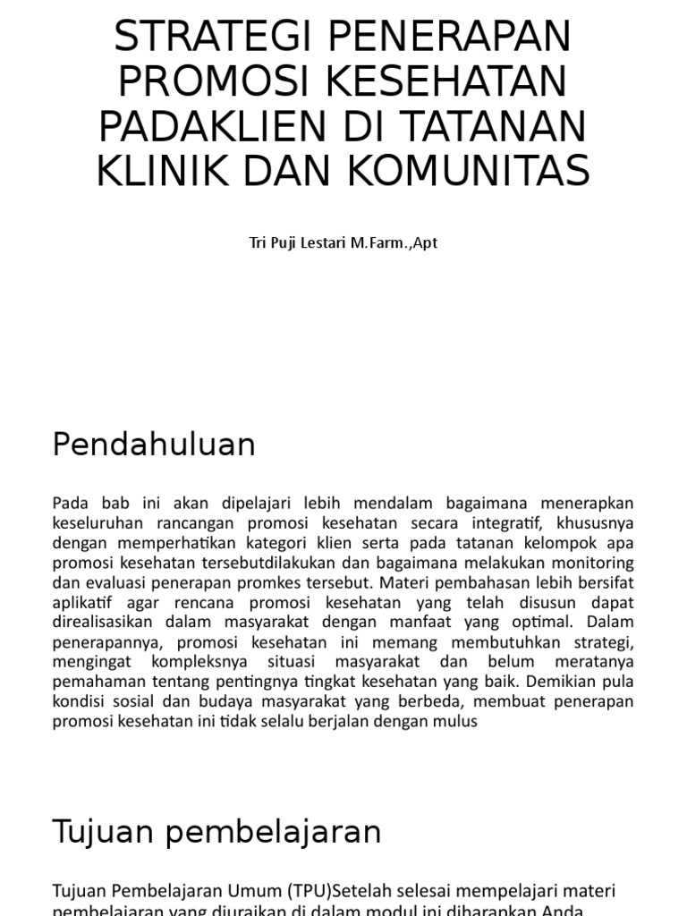 STRATEGI - PENERAPAN - PROMOSI - KESEHATAN - PADA - KLIEN - DI - TATANAN - KLINIK ...