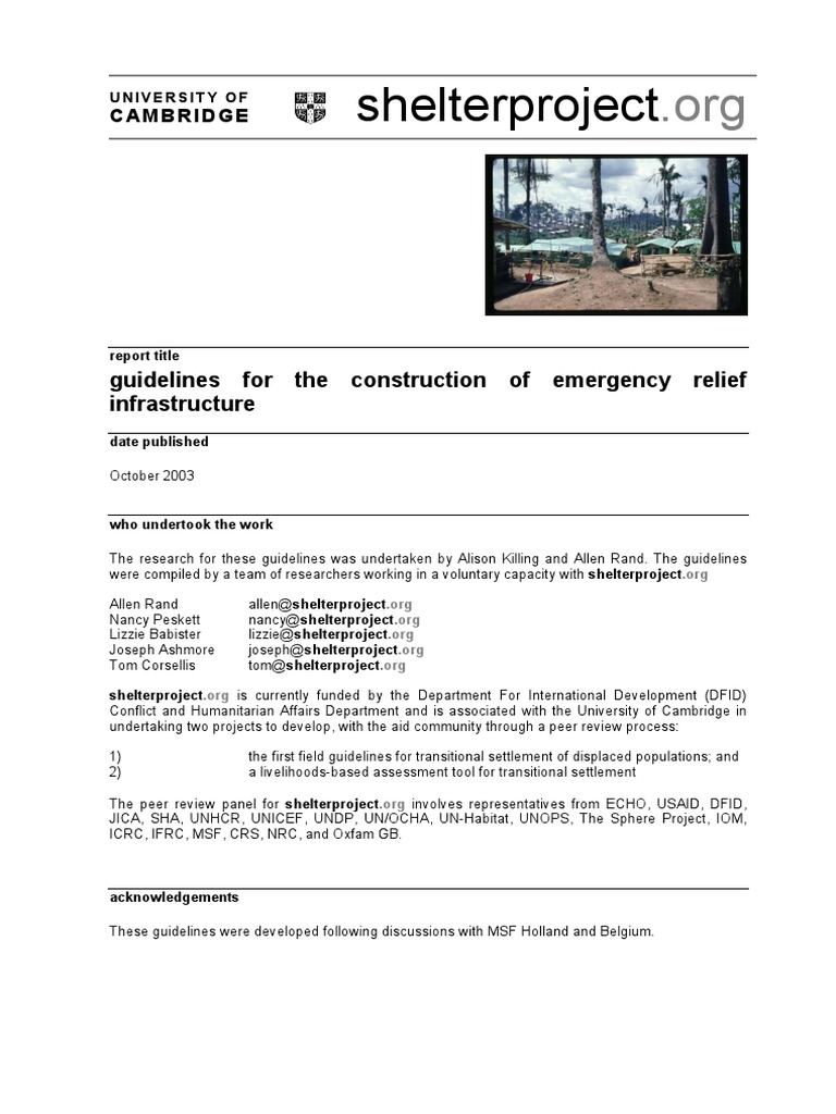 Shelterproject: Guidelines For The Construction of Emergency Relief ...