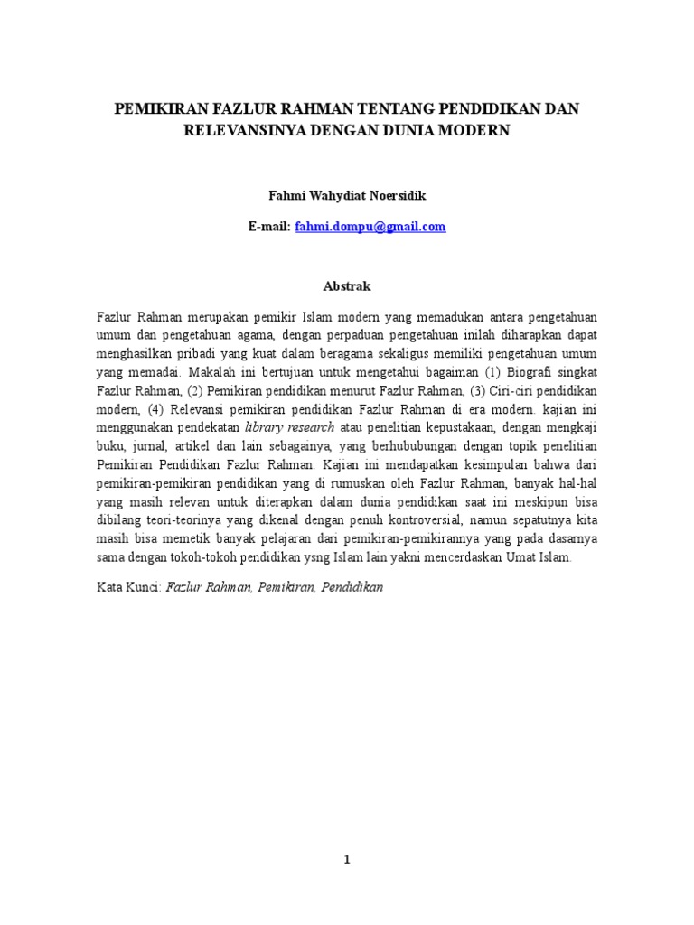 Pemikiran Fazlur Rahman | PDF