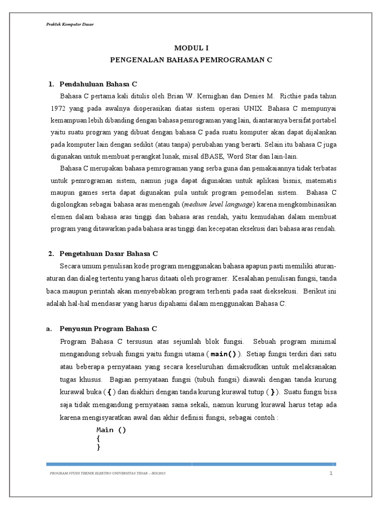 Pengenalan Bahasa C dan Dev C++ | PDF