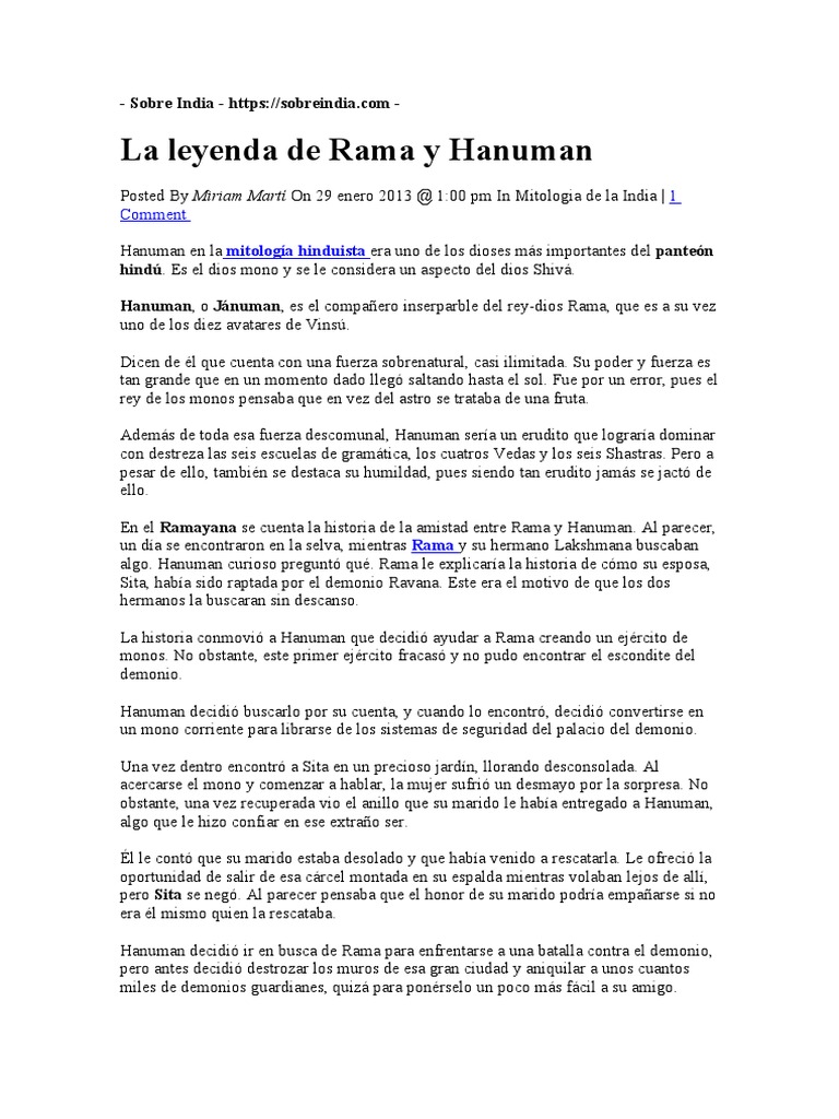Leyenda de Rama y Hanuman | PDF | Rama | Ramayana