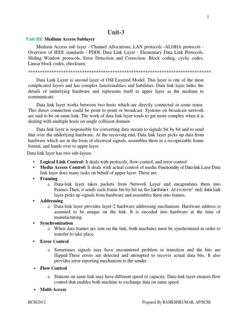 Computer Network | Data Link Layer and Multiple Access Protocols | PDF ...
