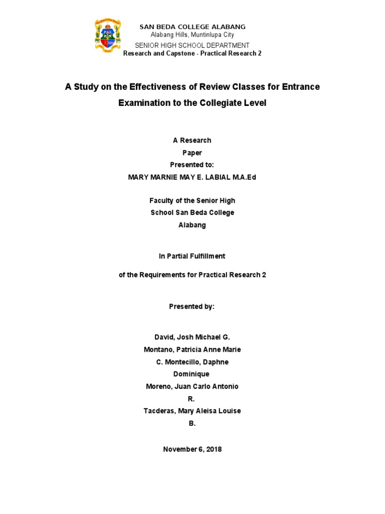 A Study On The Effectiveness of Review Classes For Entrance Examination ...