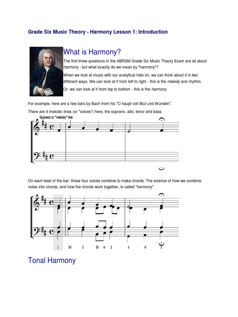 What Is Harmony?: Grade Six Music Theory - Harmony Lesson 1 ...