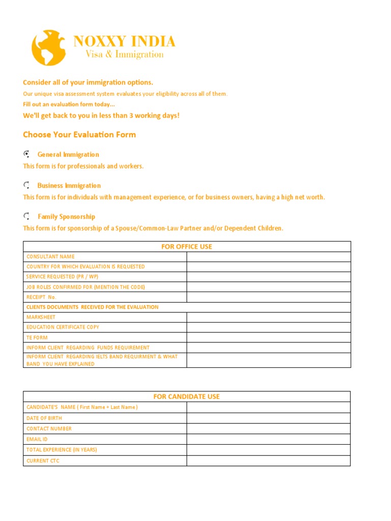 A Comprehensive Immigration Evaluation Form for Assessing Visa ...