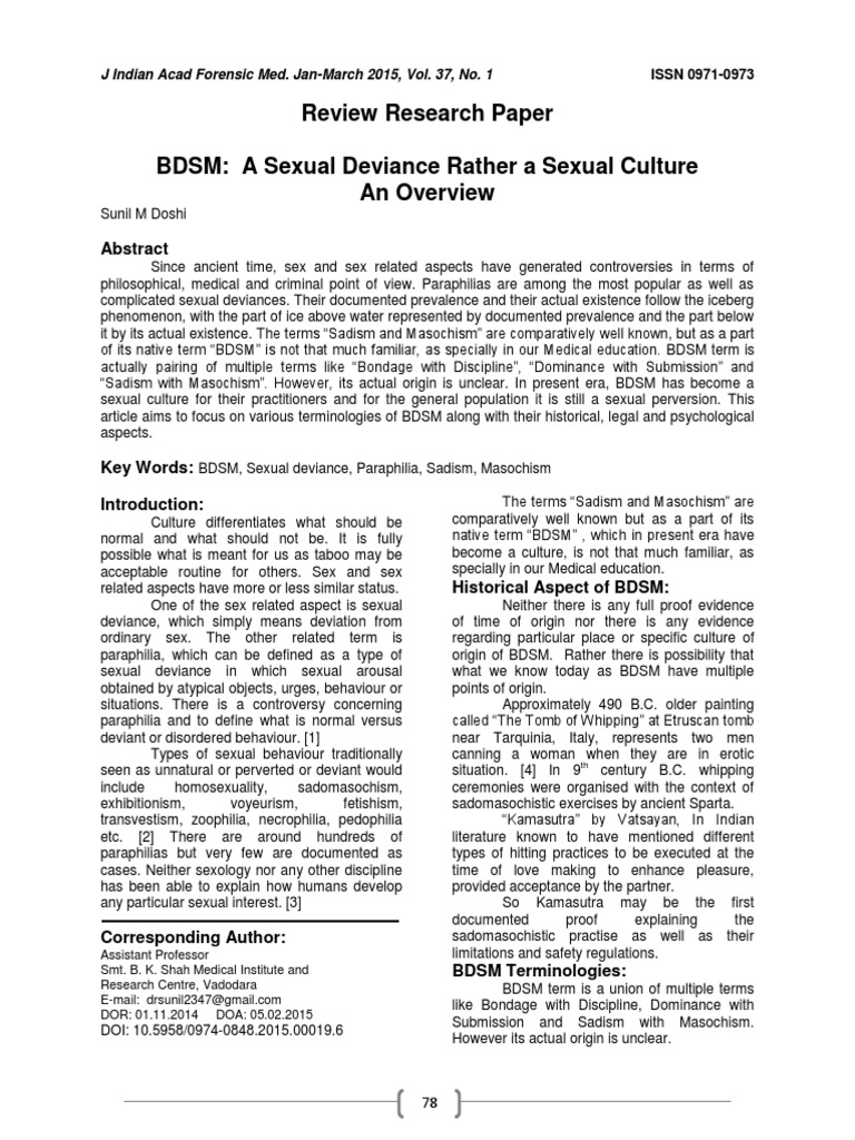 BDSM A Sexual Deviance Rather A Sexual Culture An Overview | PDF ...