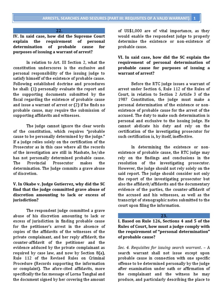Arrests, Searches and Seizures (Part Iii: Requisites of A Valid Warrant ...