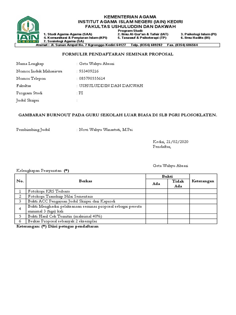 Formulir Persyaratan Sempro PDF | PDF