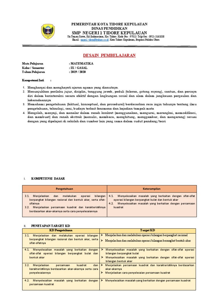 Contoh Desain Pembelajaran | PDF
