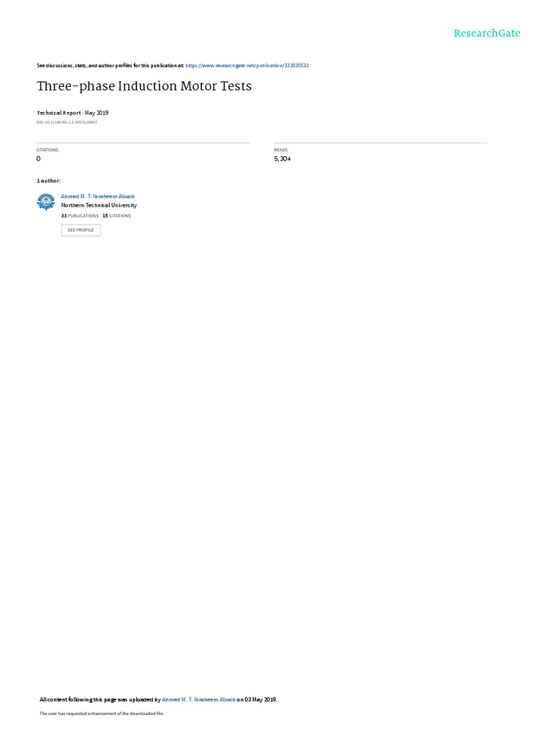 Three-Phase Induction Motor Tests: Technical Report | PDF | Electric ...