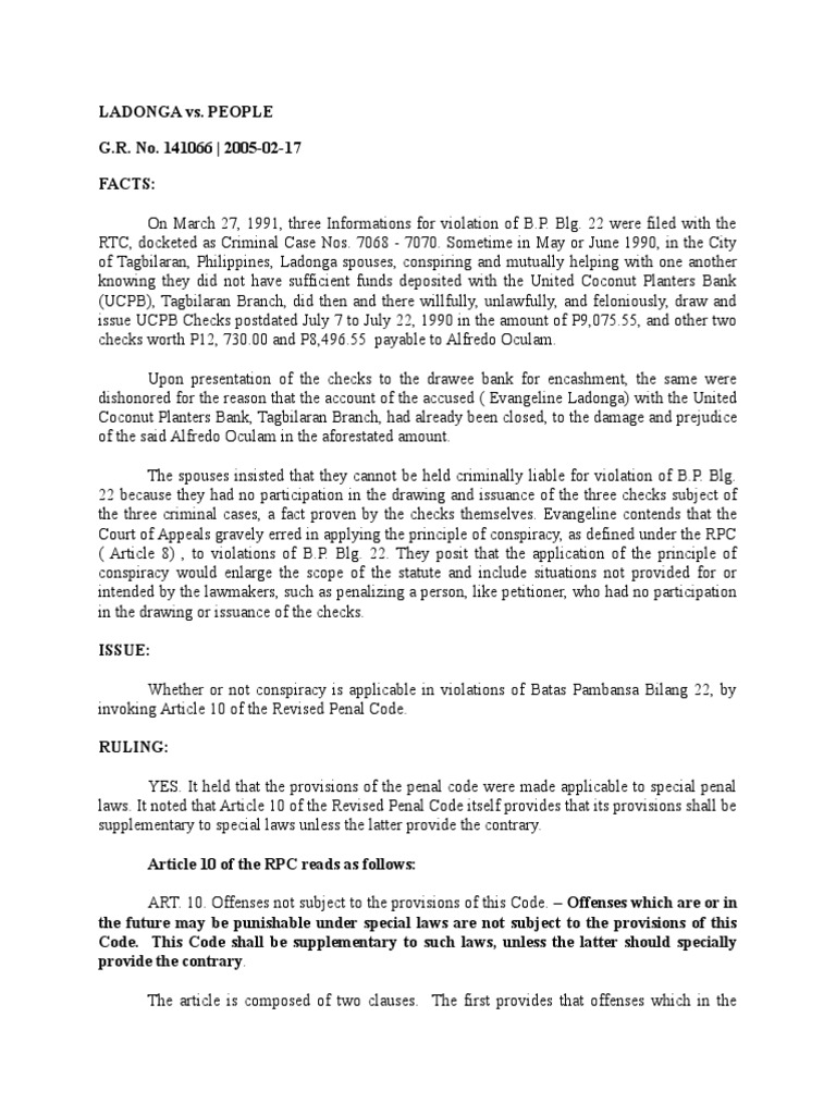 Ladonga VS People Digest | PDF | Conspiracy (Criminal) | Ethical Principles