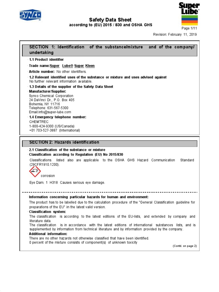 MSDS-Superlube Super Kleen | Download Free PDF | Dangerous Goods | Safety