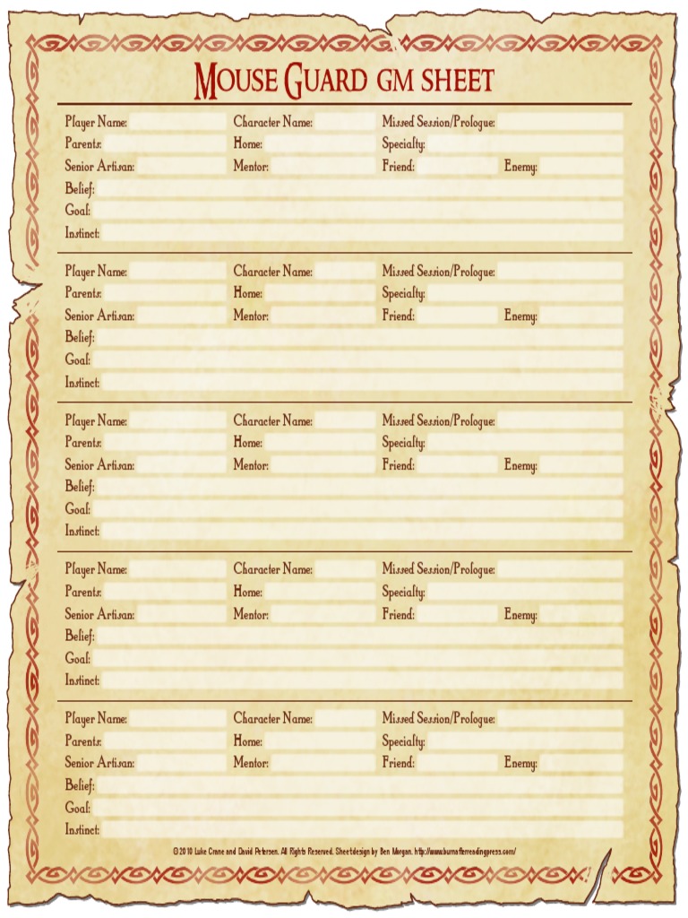 MouseGuard GMsheet Edit PDF | PDF | Leisure | Sports
