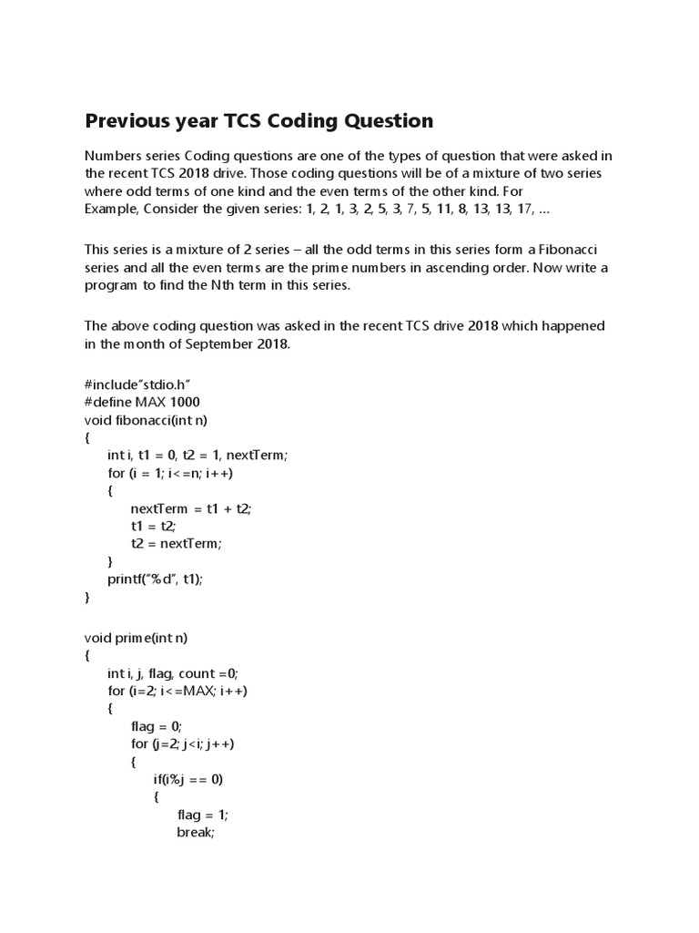 Previous Year TCS Coding Question | Download Free PDF | Parameter ...