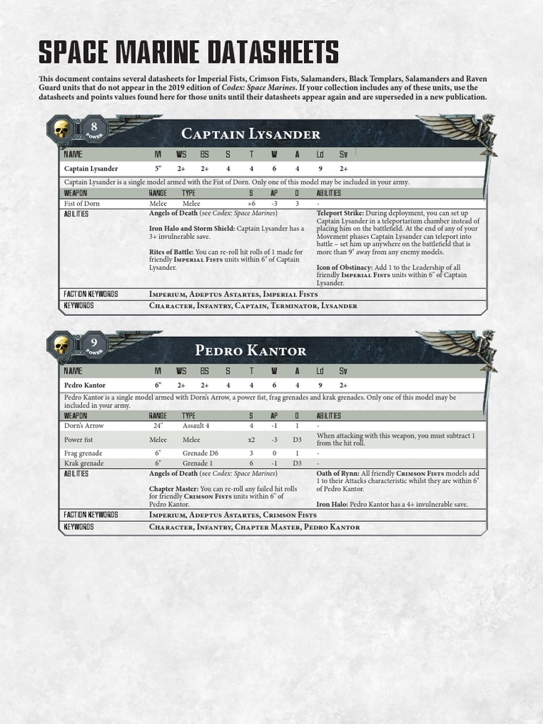 Space Marine Datasheets: Captain Lysander | PDF | Military Science ...