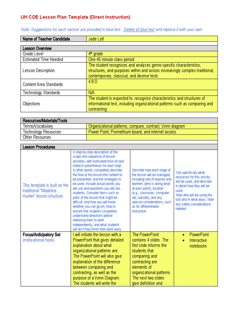 Compare and Contrast Lesson Plan Template01 2 | PDF | Lesson Plan ...
