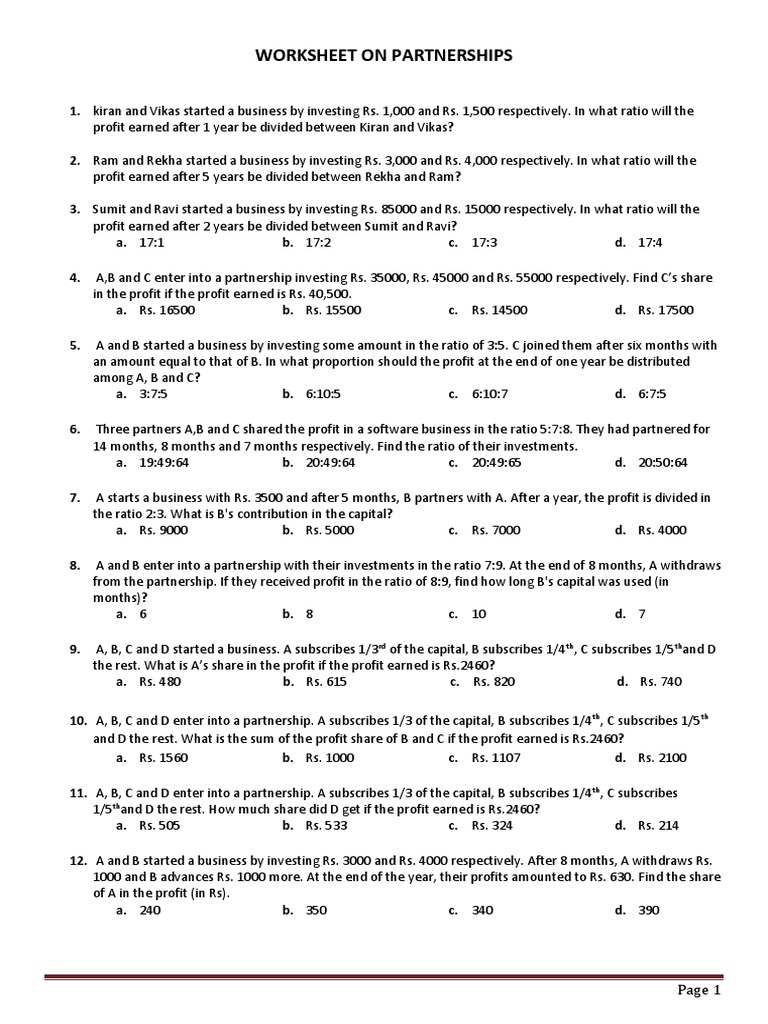 Worksheet On Partnerships: RD TH TH | PDF | Economies | Business