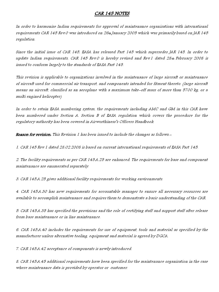 CAR 145 Notes | PDF | Specification (Technical Standard ...