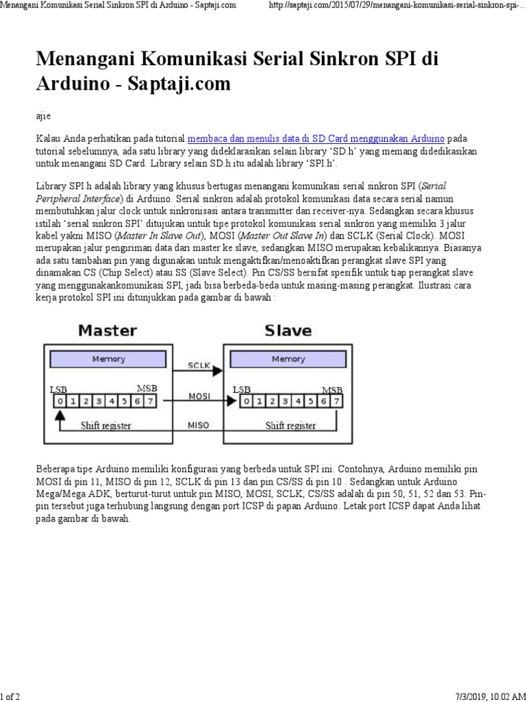 Menangani Komunikasi Serial Sinkron SPI Di Arduino PDF | PDF