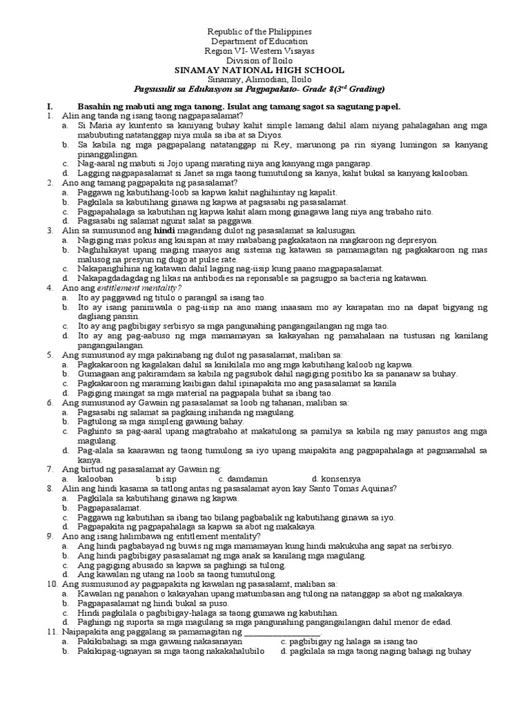 EsP - Grade 8 (3rd Grading) | PDF