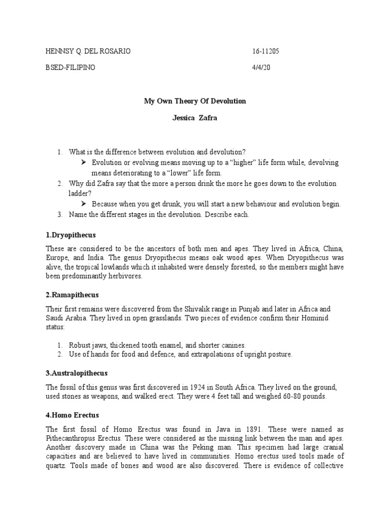 My Own Theory of Devolution Jessica Zafra: Hennsy Q. Del Rosario 16 ...
