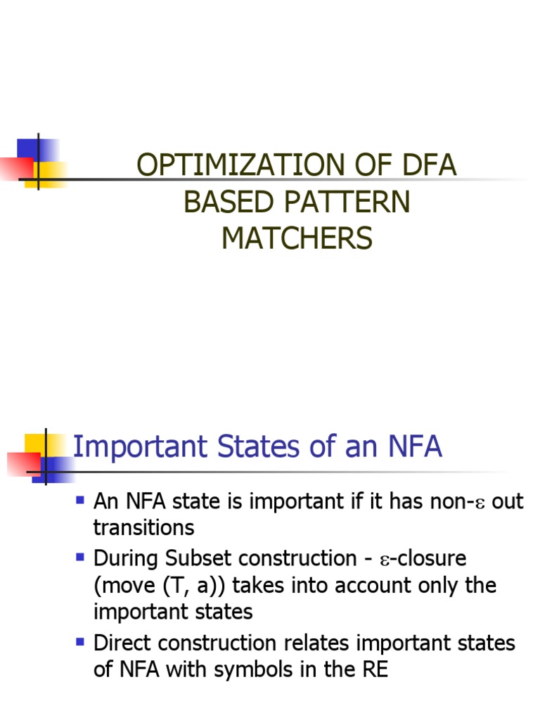 Optimization of DFA Based Pattern Matchers | PDF | Regular Expression | Models Of Computation
