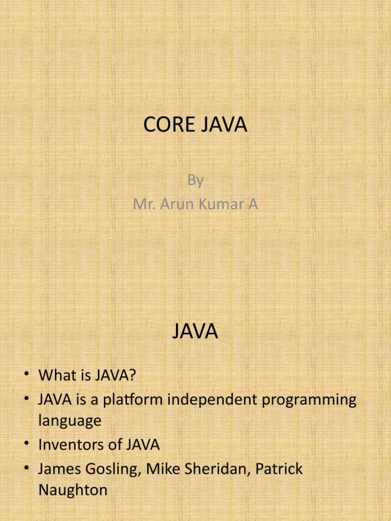 Core Java: by Mr. Arun Kumar A | PDF | Java (Programming Language ...