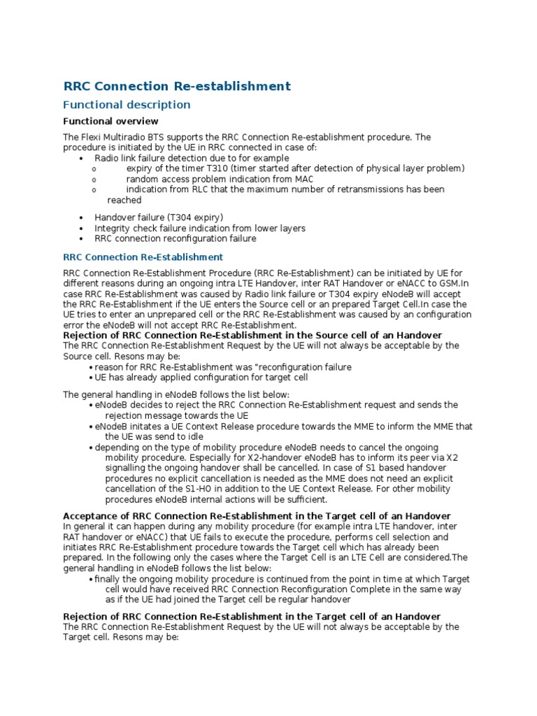 RRC Connection Reestablishment | PDF | Telecommunications | Wireless