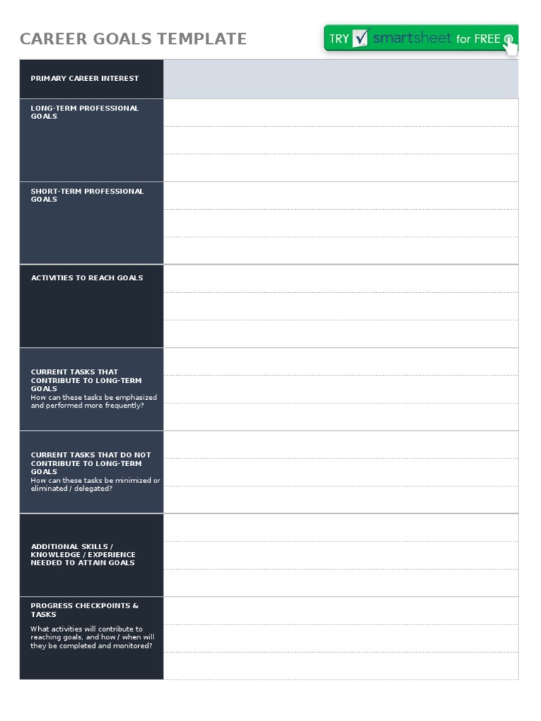 Career Goals Template: How Can These Tasks Be Emphasized and Performed ...