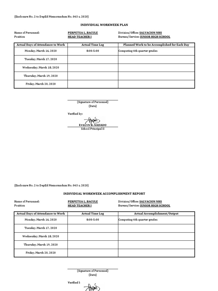 SalvacionNHS WOrkweek - Plan | PDF | Workweek And Weekend | Working Time