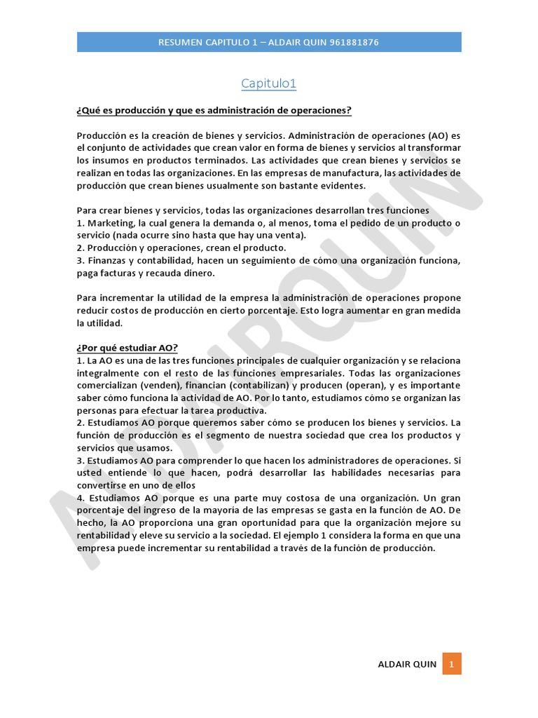 Capitulo1-Resumen Administración de Operaciones | PDF | Factores de producción | Capital (economía)