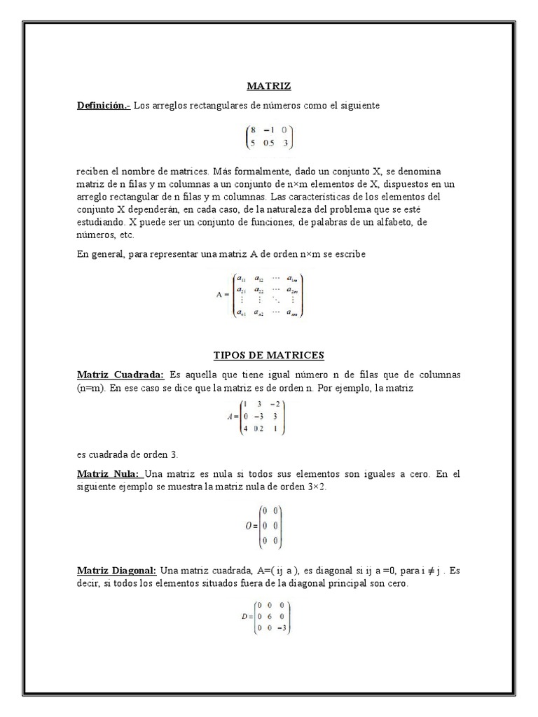 Resumen Matrices | Descargar gratis PDF | Matriz (Matemáticas ...