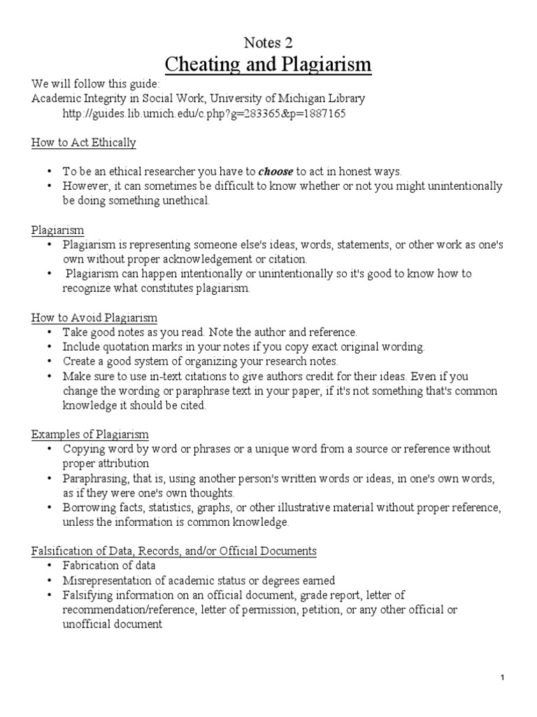 Cheating and Plagiarism: Notes 2 | PDF | Plagiarism | Cognitive Science