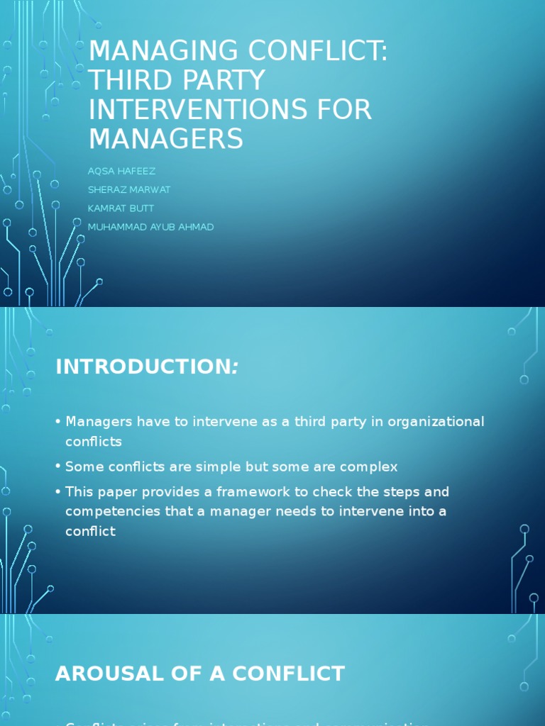 Managing Conflict: Third Party Interventions For Managers: Aqsa Hafeez ...