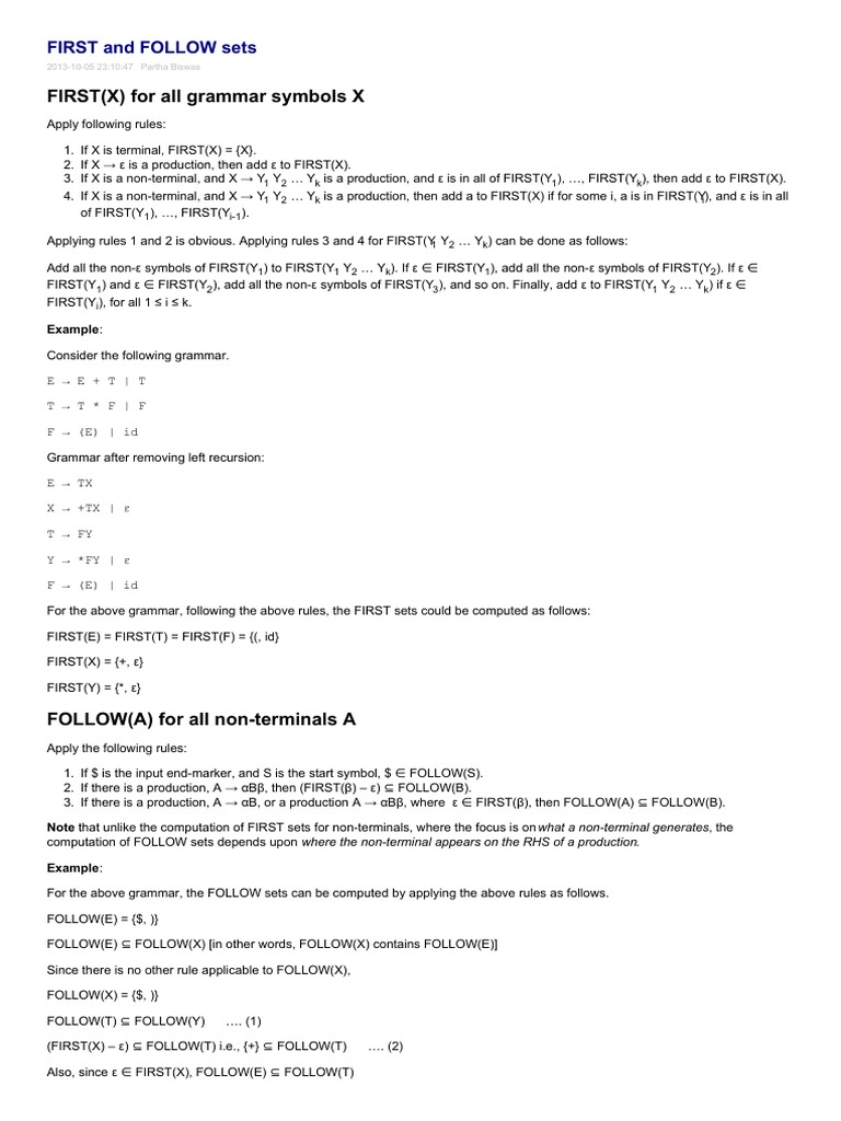 An Introduction to Computing FIRST and FOLLOW Sets for Context Free ...